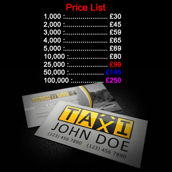 Cheapest taxi cab business cards printing for next day or same day.