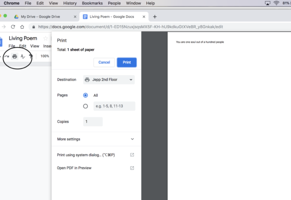 How to print google docs?